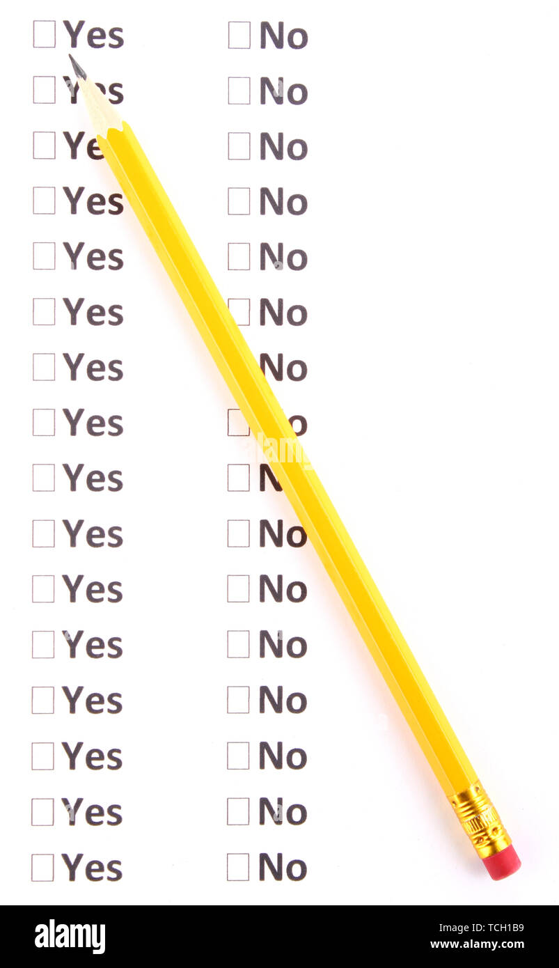 Yes or no cheklist close-up Stock Photo - Alamy