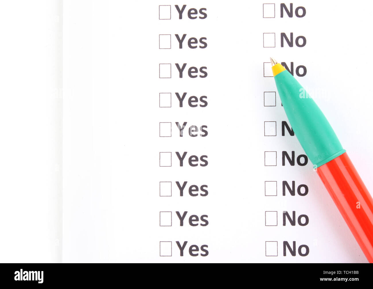 Yes or no cheklist close-up Stock Photo - Alamy