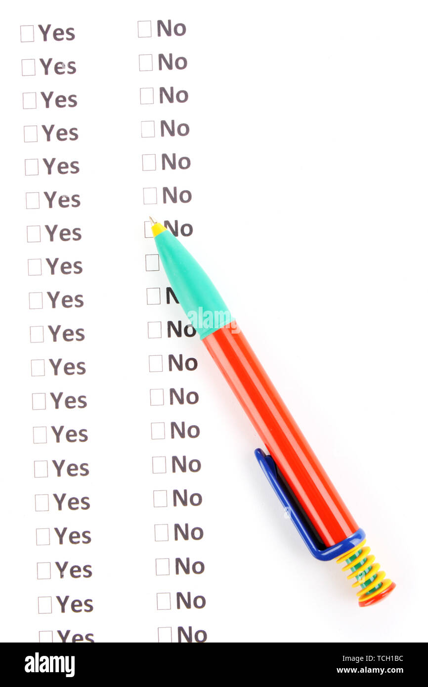 Yes or no cheklist close-up Stock Photo - Alamy