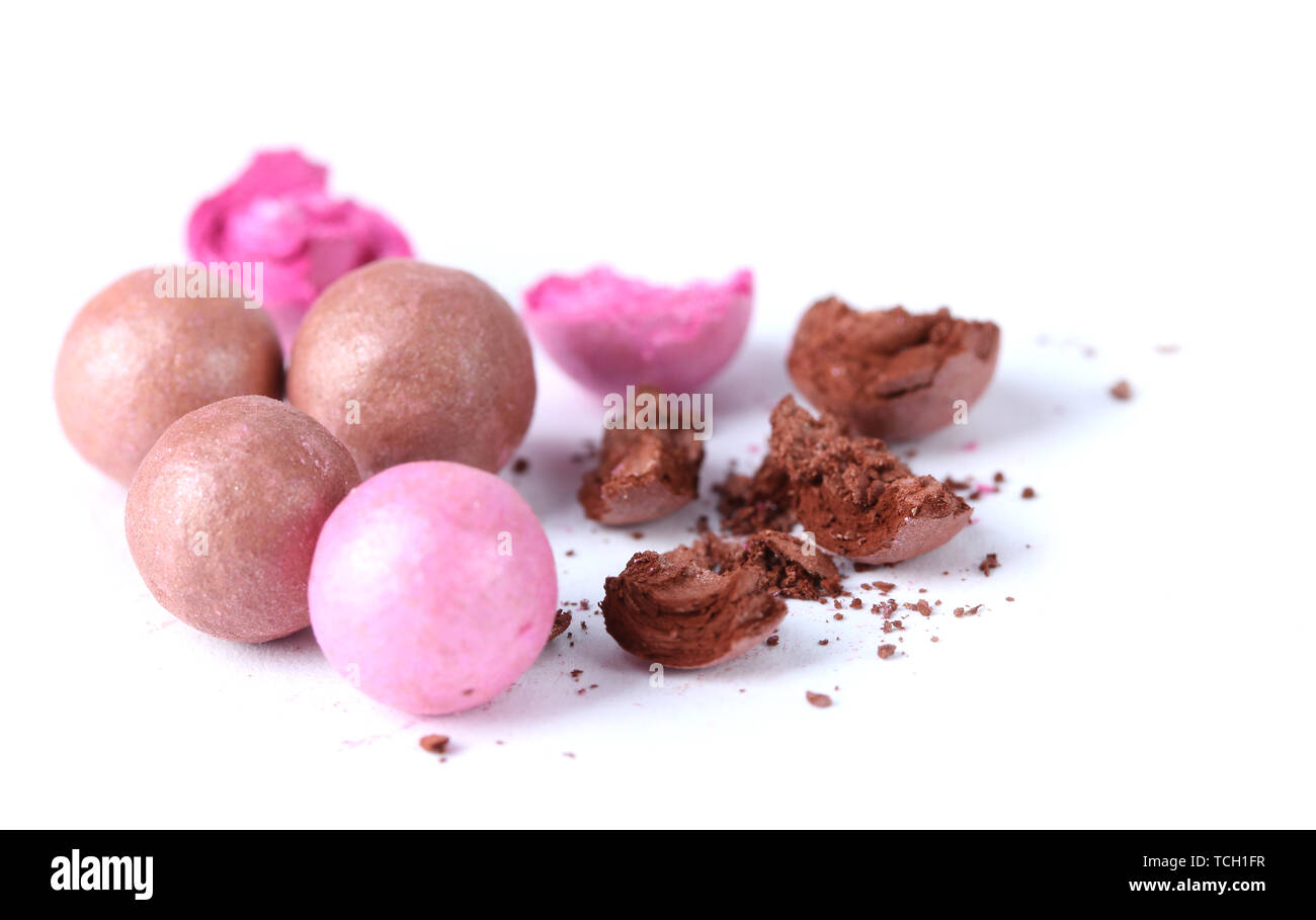 pink and brown powder balls isolated on white Stock Photo - Alamy