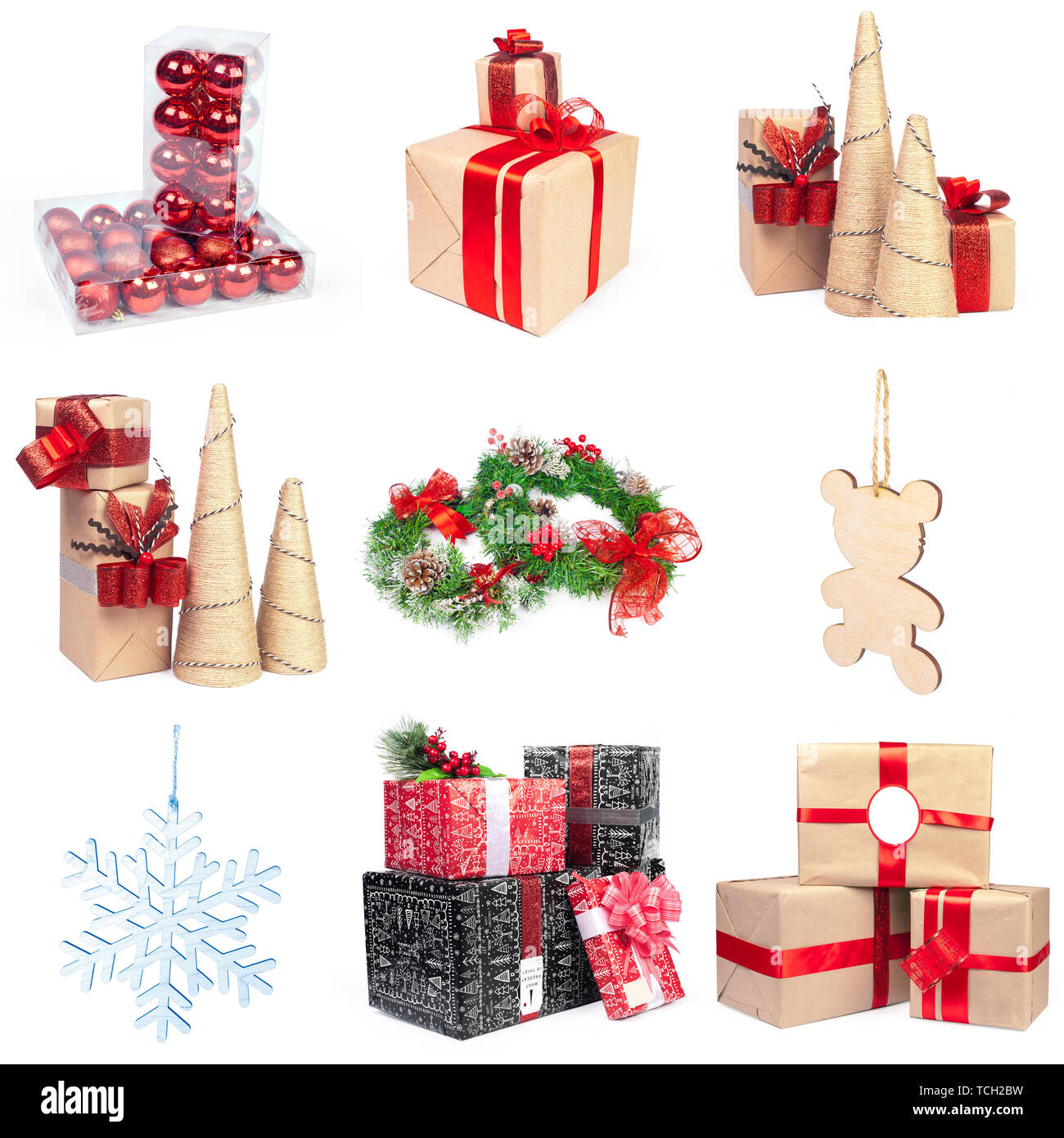 Group of Christmas objects isolated on white background Stock Photo - Alamy
