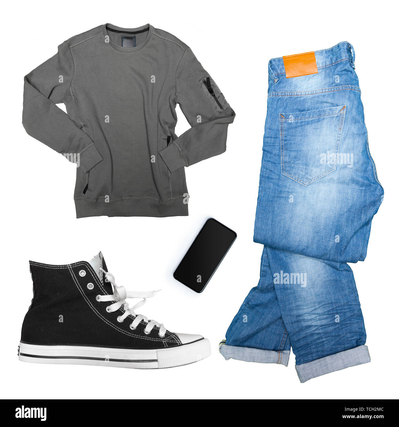 male clothes collection isolated on white Stock Photo - Alamy