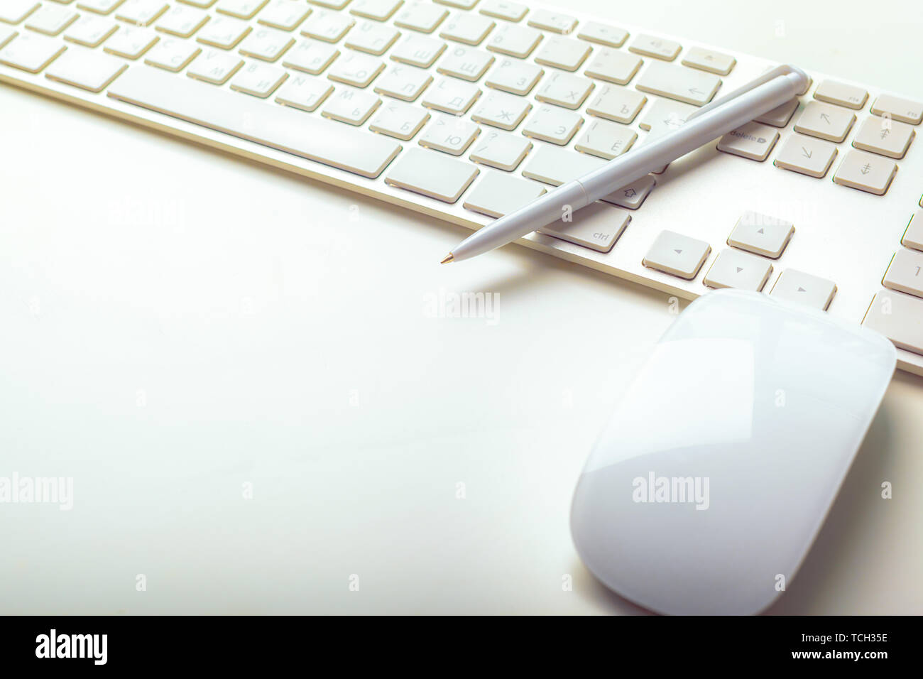 Close up image of computer office keyboard on a white background Stock ...