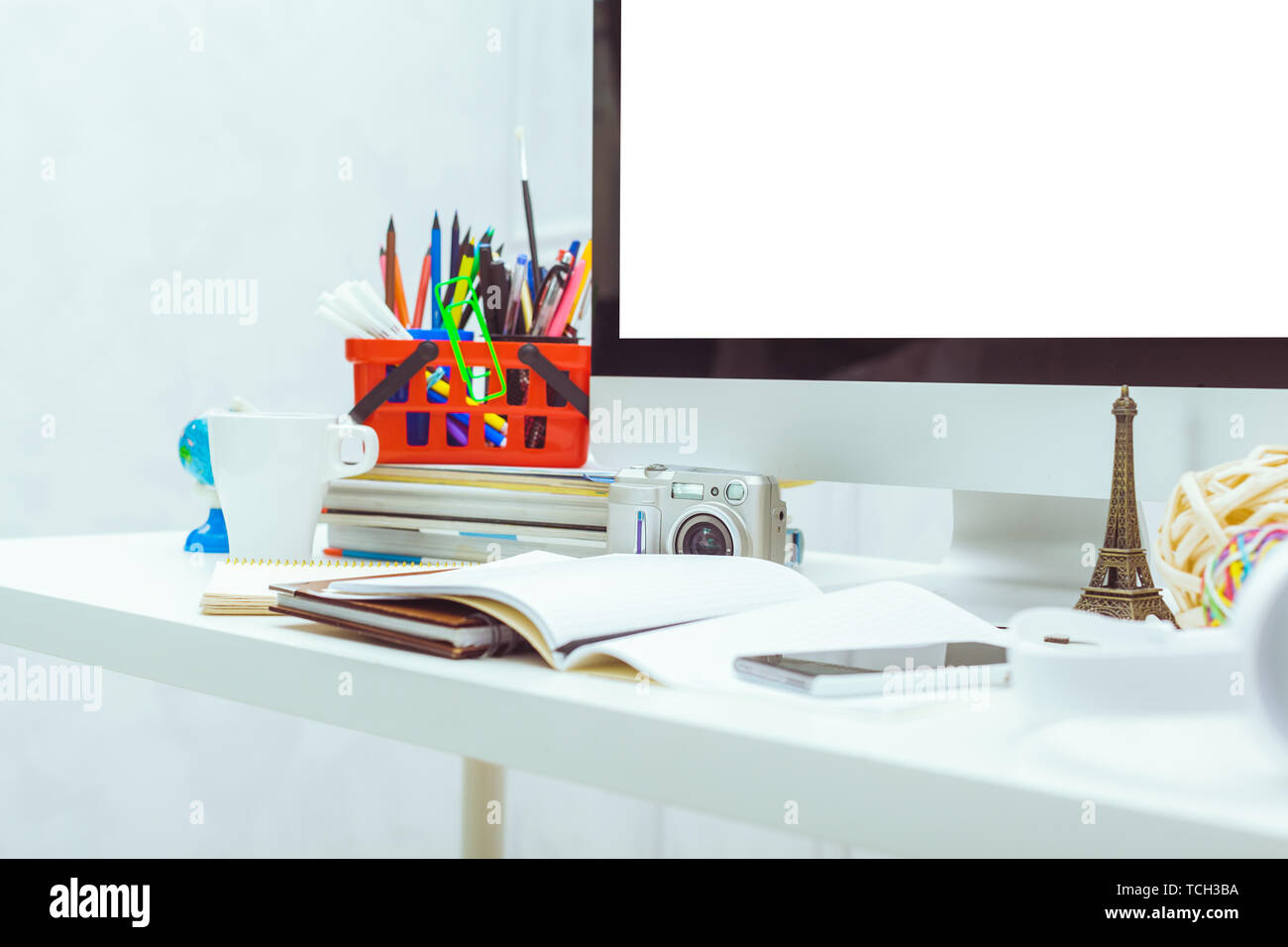 working table with computer Stock Photo - Alamy