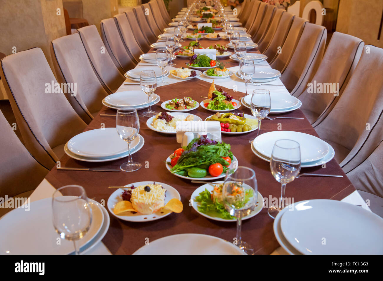 Food on the table in the restaurant . Tablet set service with ...
