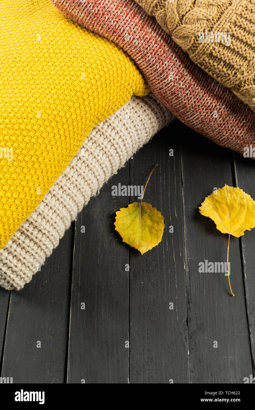 Stack of cozy knitted sweaters Stock Photo - Alamy