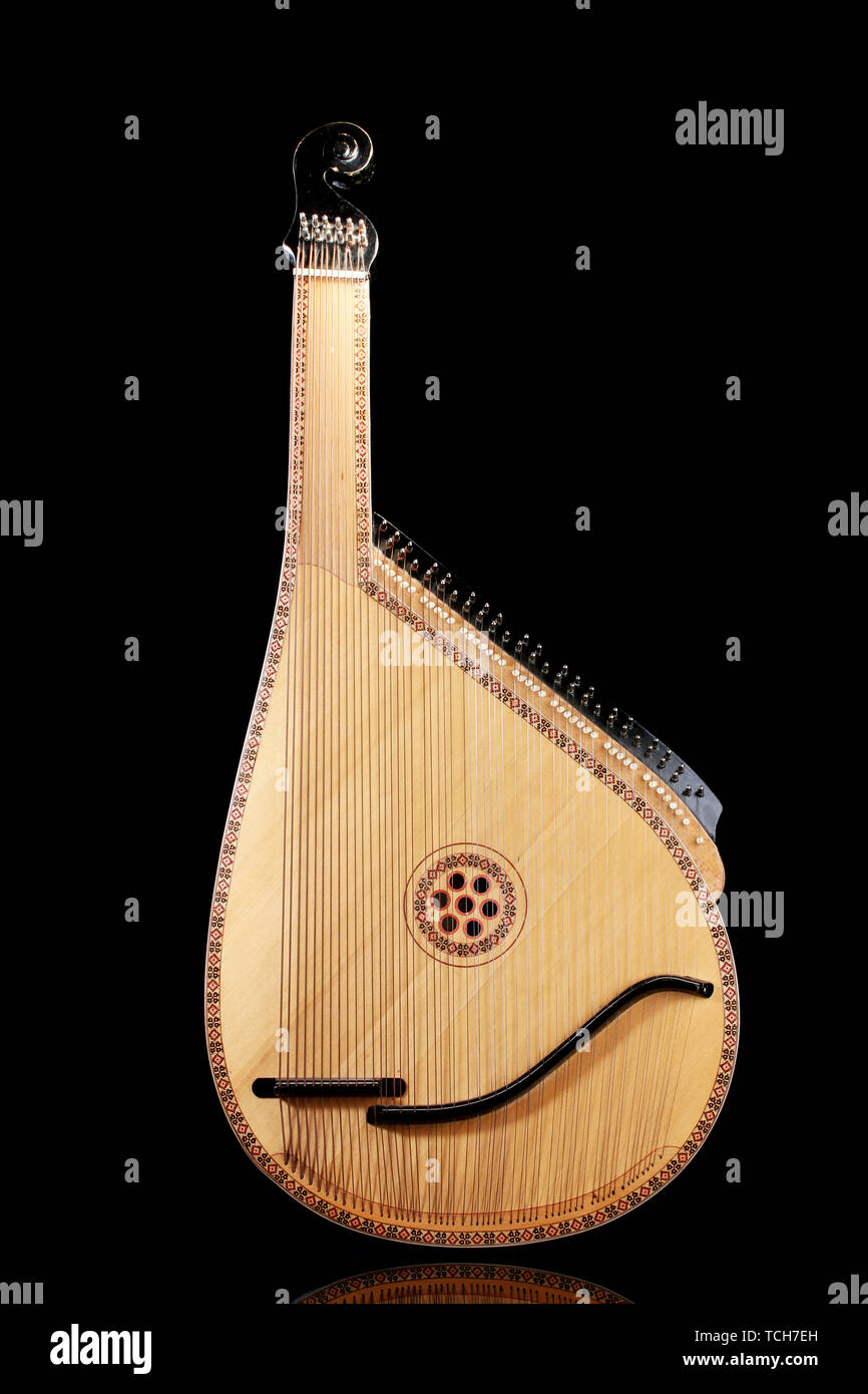 Retro bandura- Ukrainian musical instrument on black background Stock ...