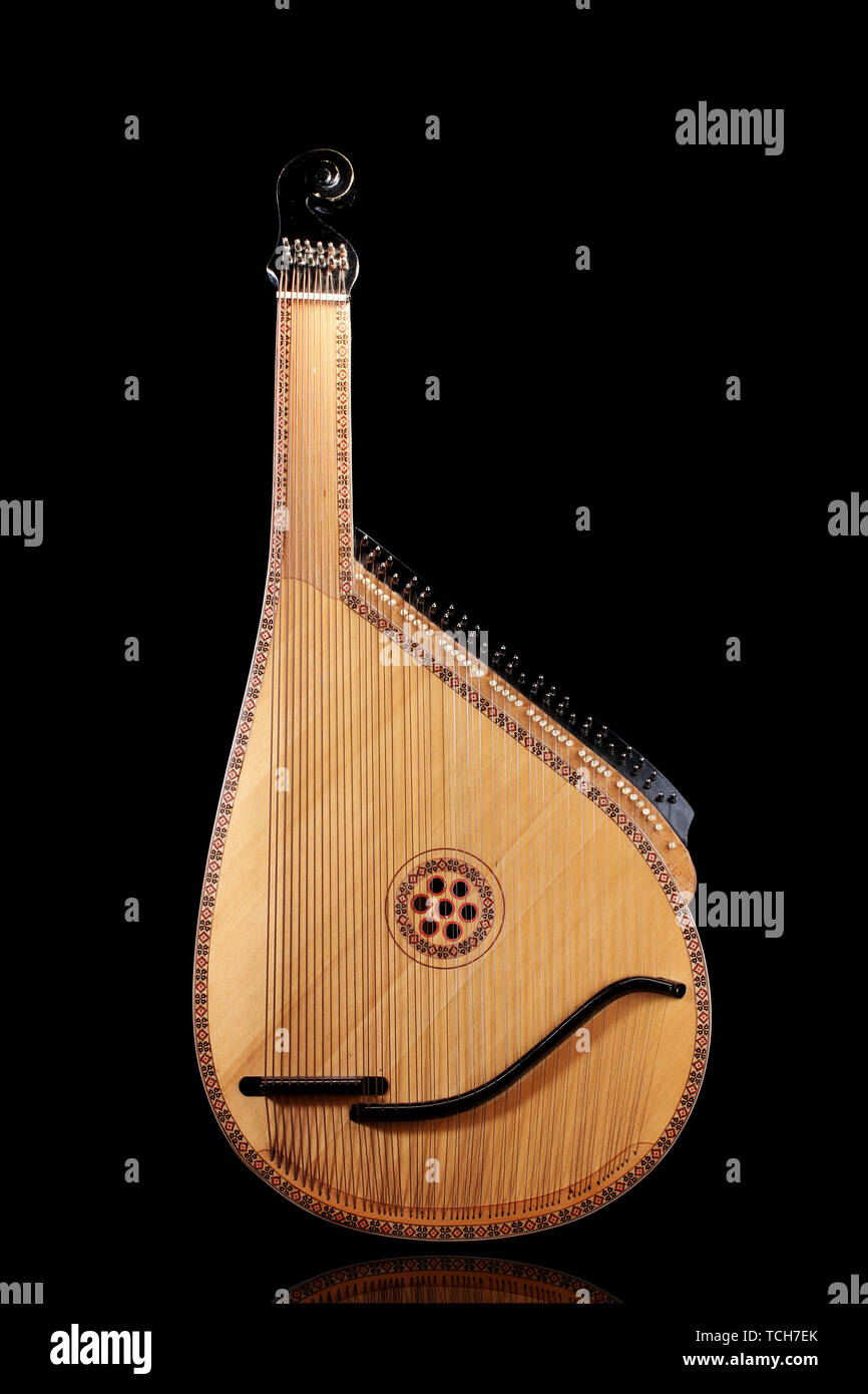 Retro bandura- Ukrainian musical instrument on black background Stock ...