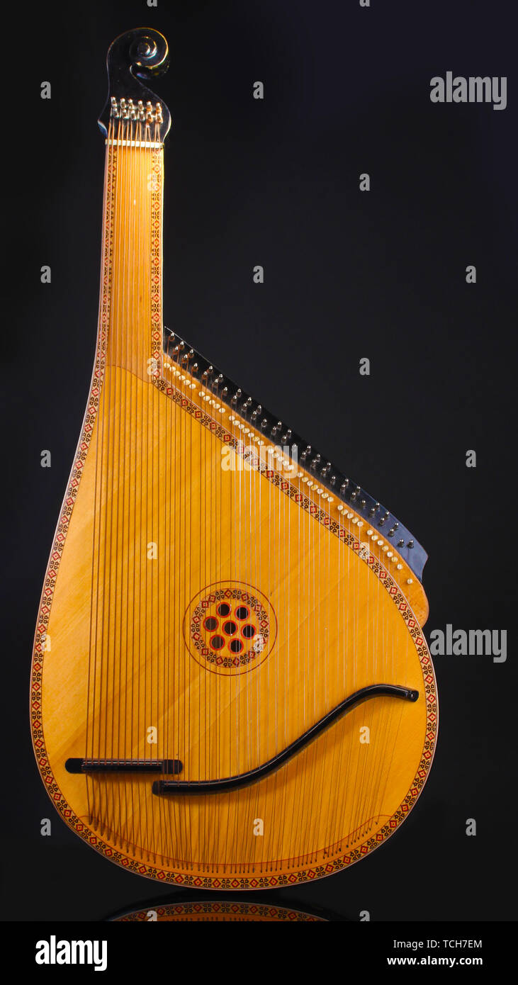 Retro bandura- Ukrainian musical instrument on black background Stock ...