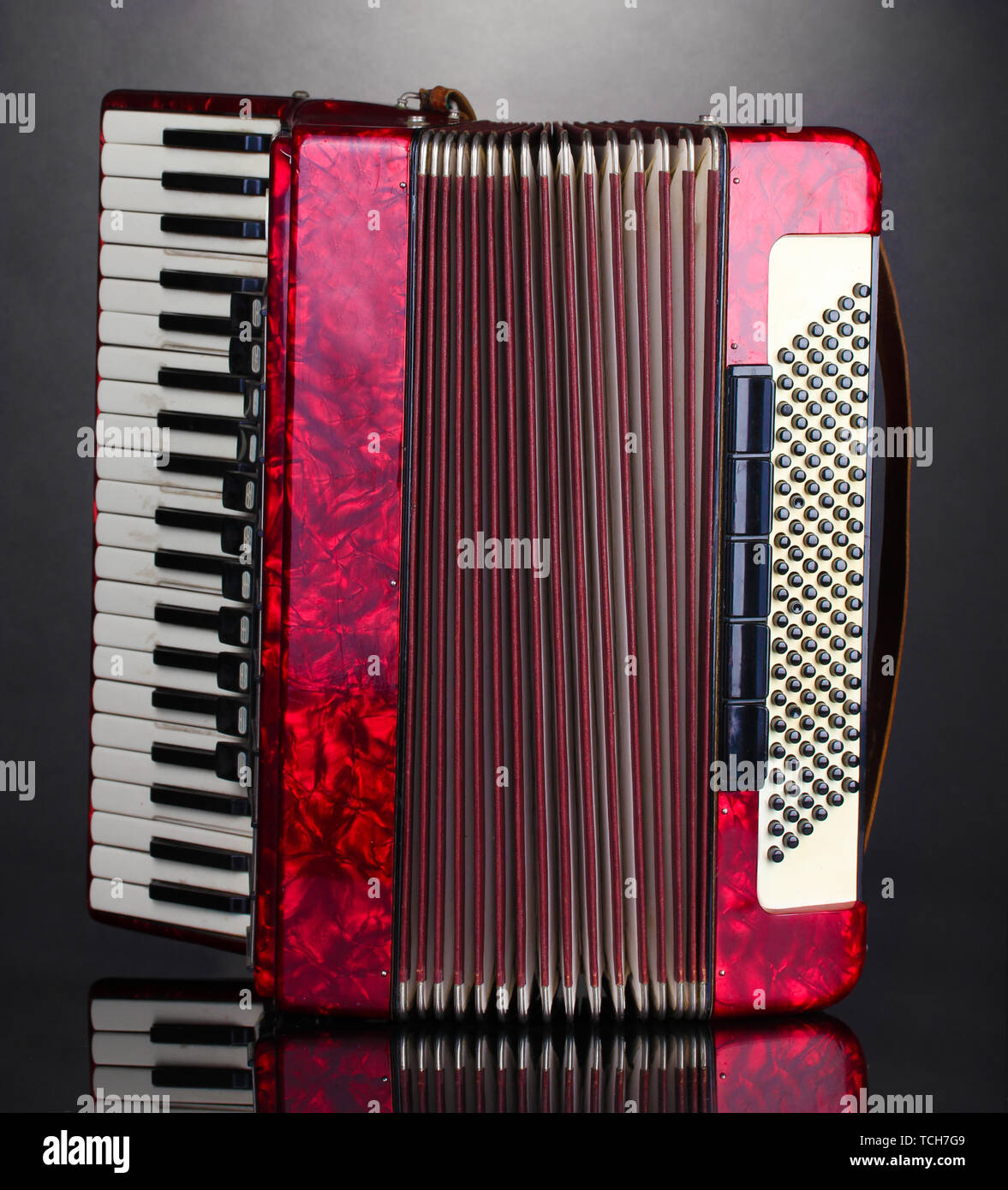 Retro accordion on grey background Stock Photo - Alamy