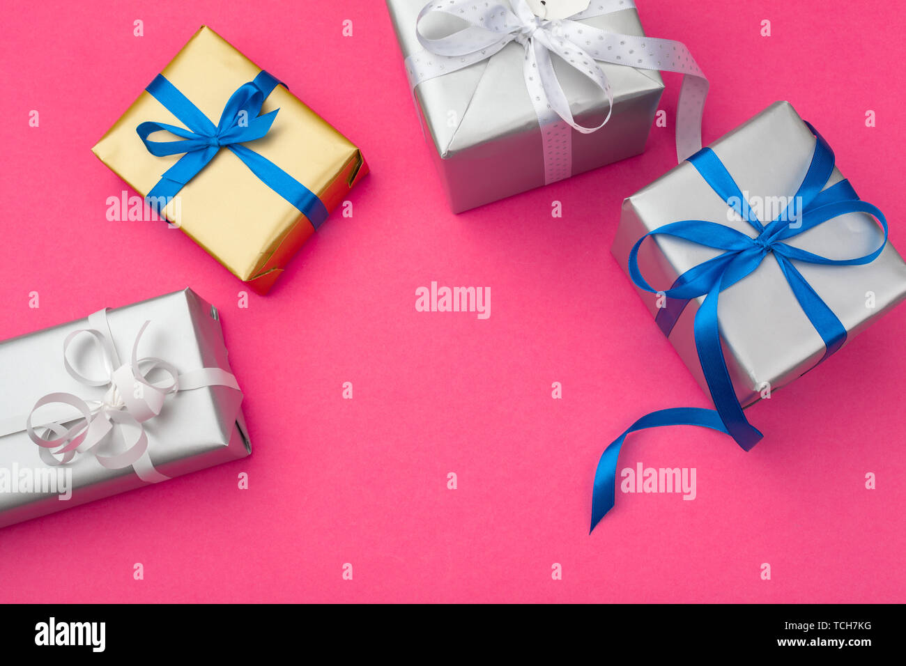 Flat lay composition with beautiful gift box Stock Photo - Alamy