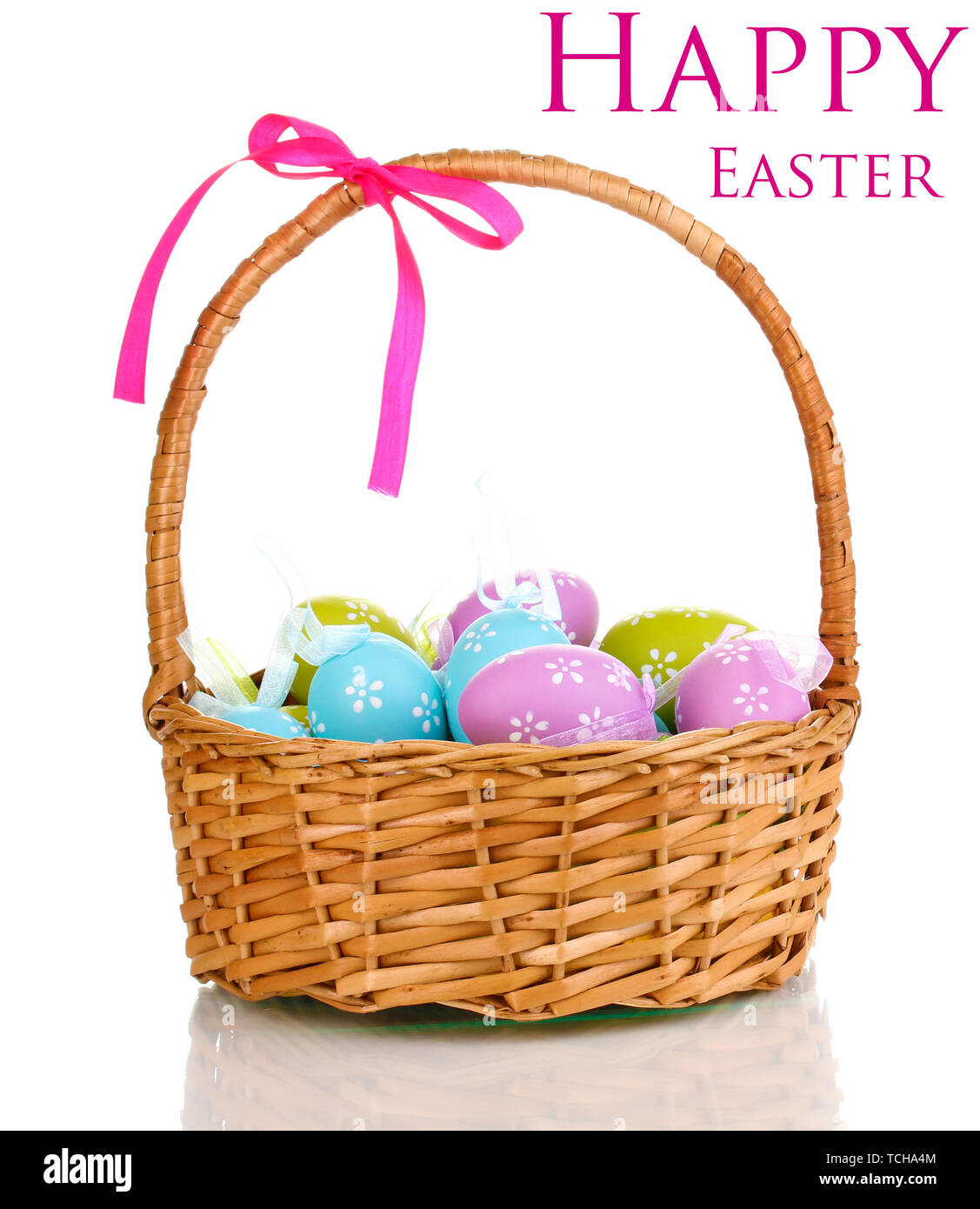 Colorful easter eggs in basket isolated on white Stock Photo - Alamy