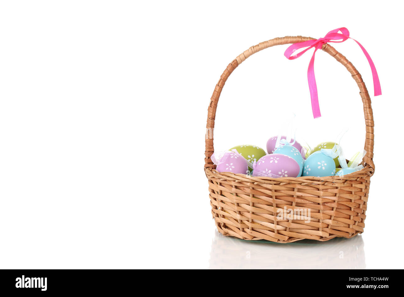 Colorful easter eggs in basket isolated on white Stock Photo - Alamy