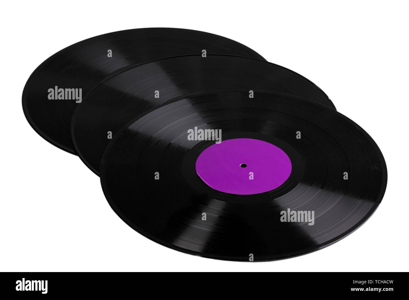 Black vinyl records isolated on white Stock Photo - Alamy