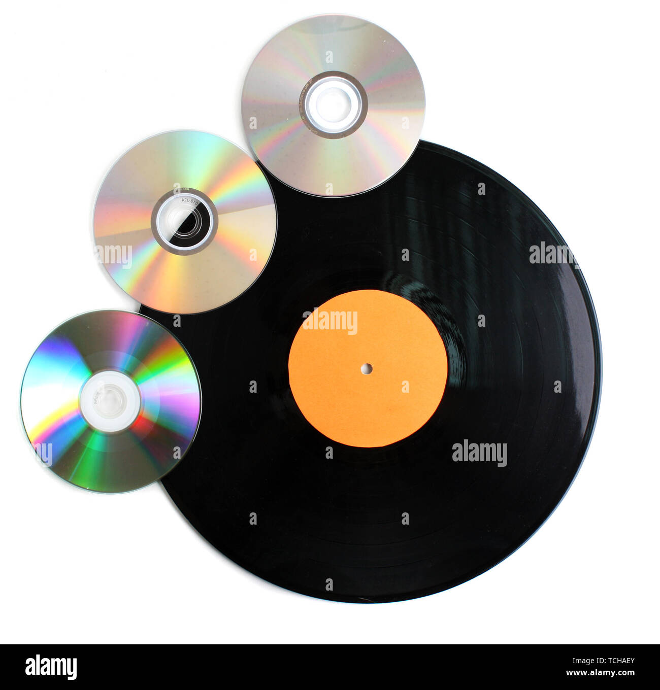 Black vinyl record and CD disks isolated on white Stock Photo - Alamy