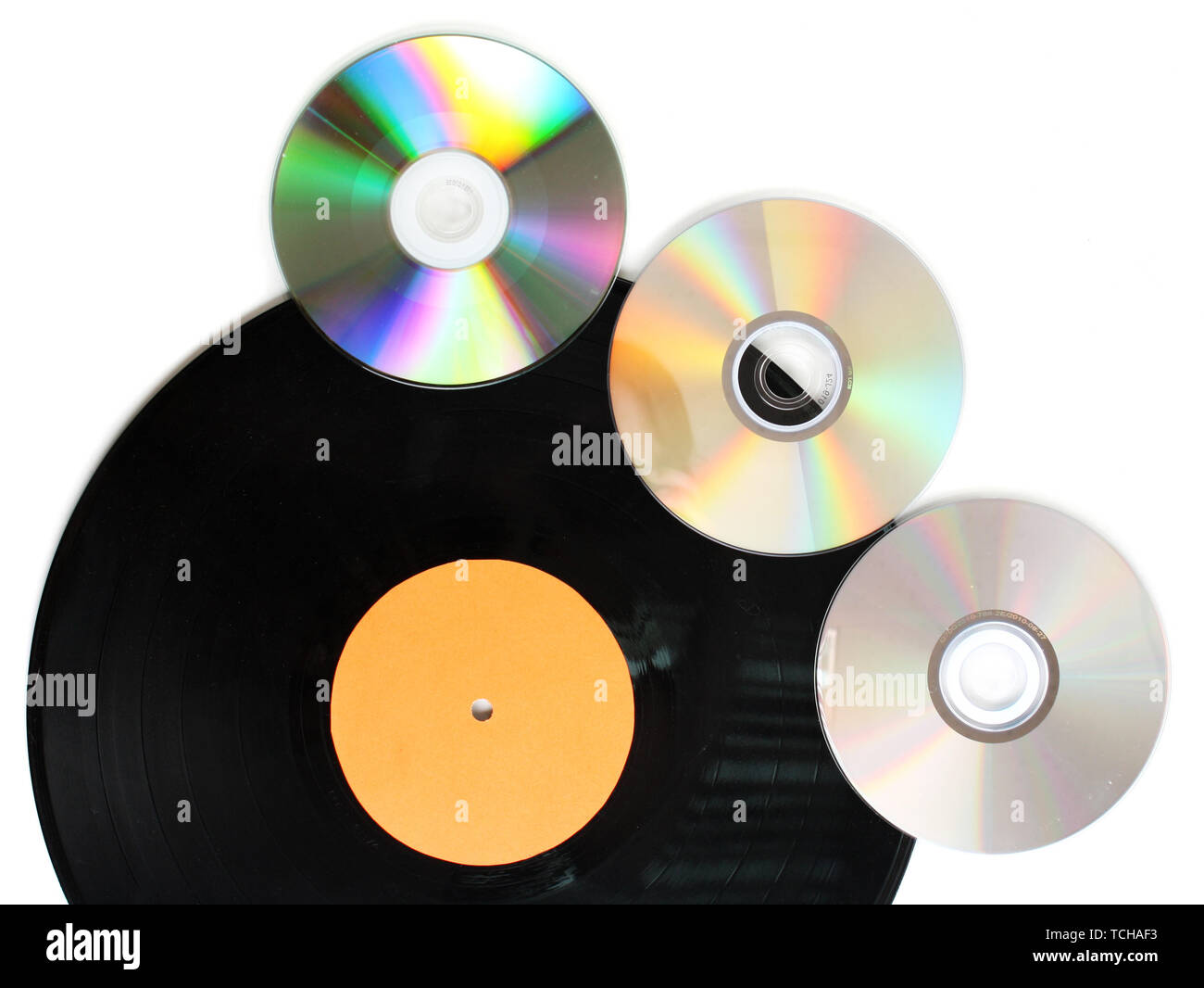 Black vinyl record and CD disks isolated on white Stock Photo - Alamy
