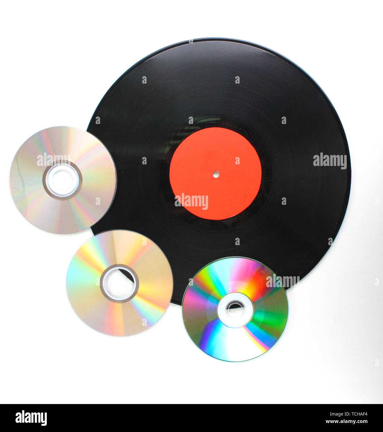 Black vinyl record and CD disks isolated on white Stock Photo - Alamy