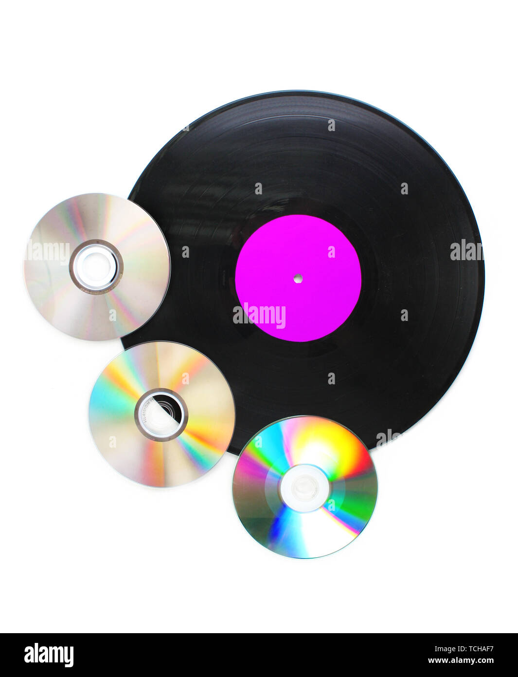 Black vinyl record and CD disks isolated on white Stock Photo - Alamy