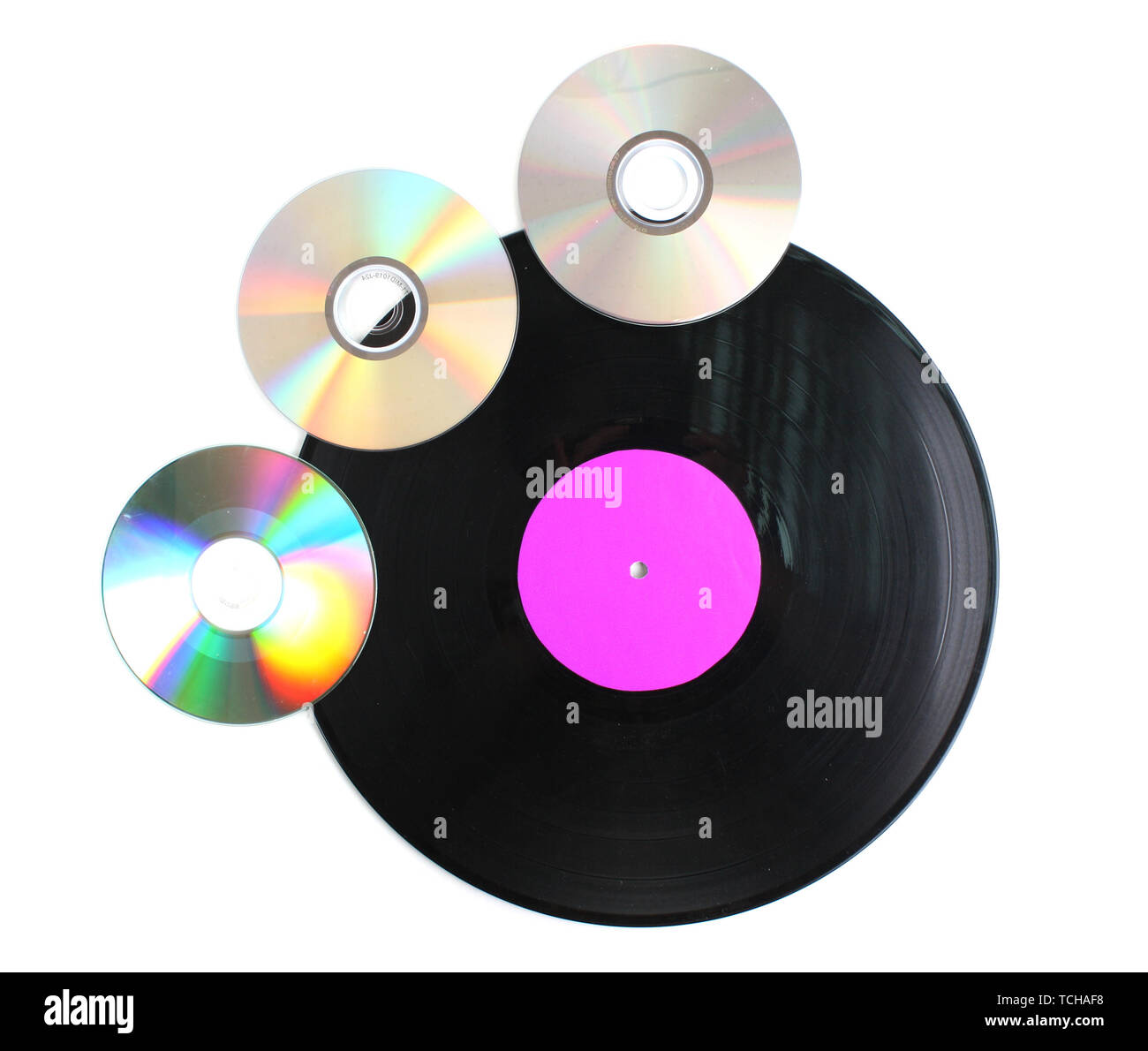 Black vinyl record and CD disks isolated on white Stock Photo - Alamy