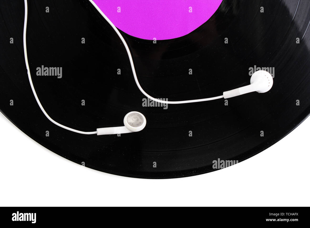 Black vinyl record and headphones close-up isolated on white Stock ...