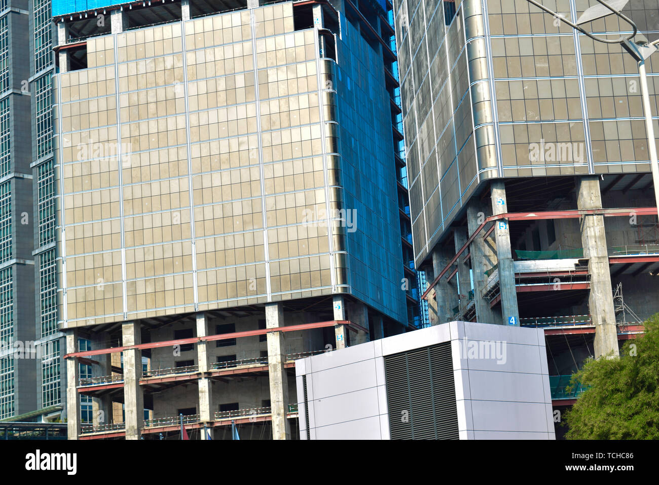 modern glass and steel office buildings low angle view at Jakarta ...
