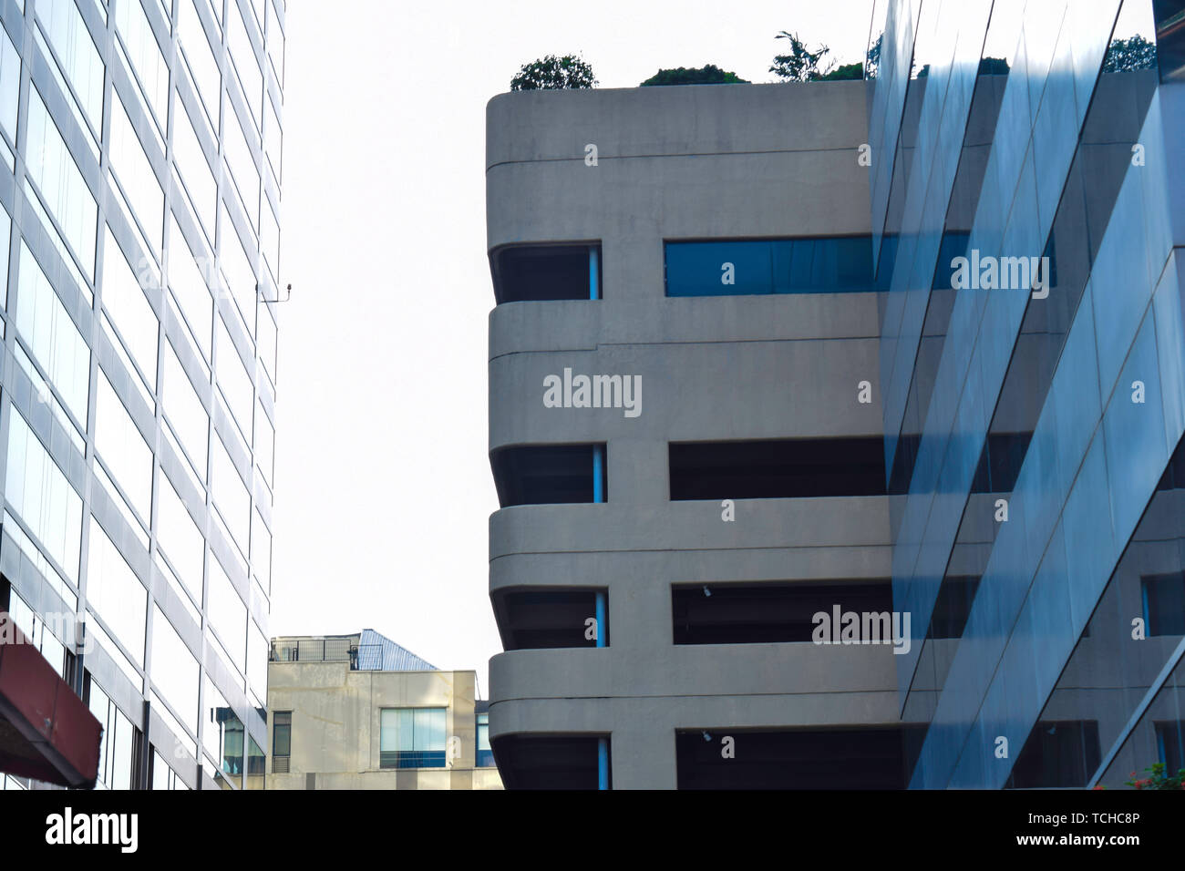 modern glass and steel office buildings low angle view at Jakarta ...