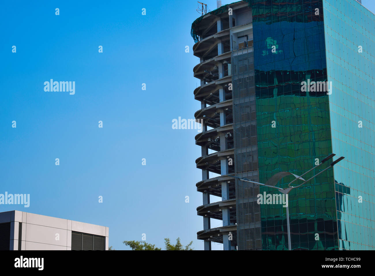 modern glass and steel office buildings low angle view at Jakarta ...