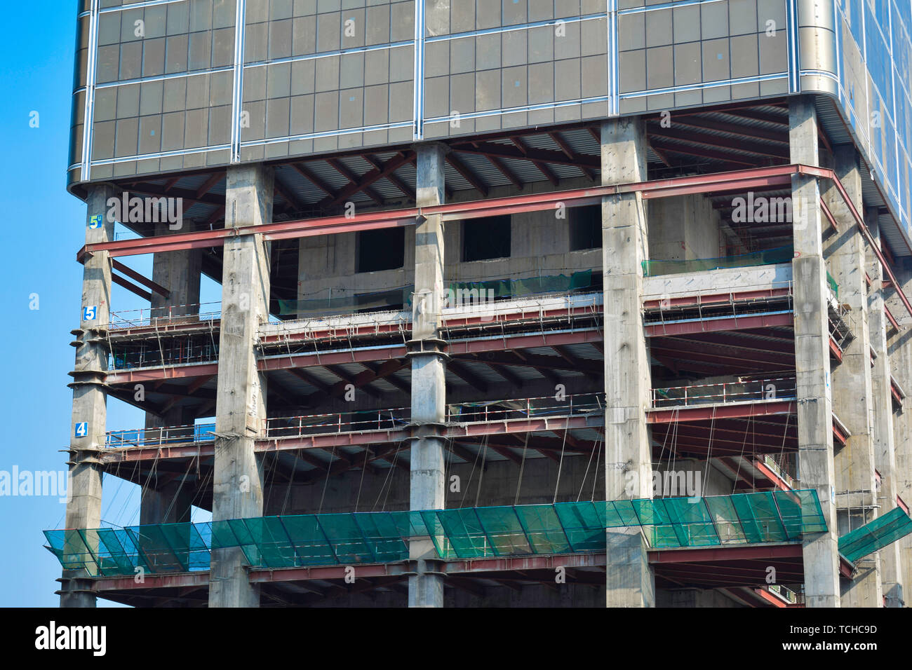 modern glass and steel office buildings low angle view at Jakarta ...