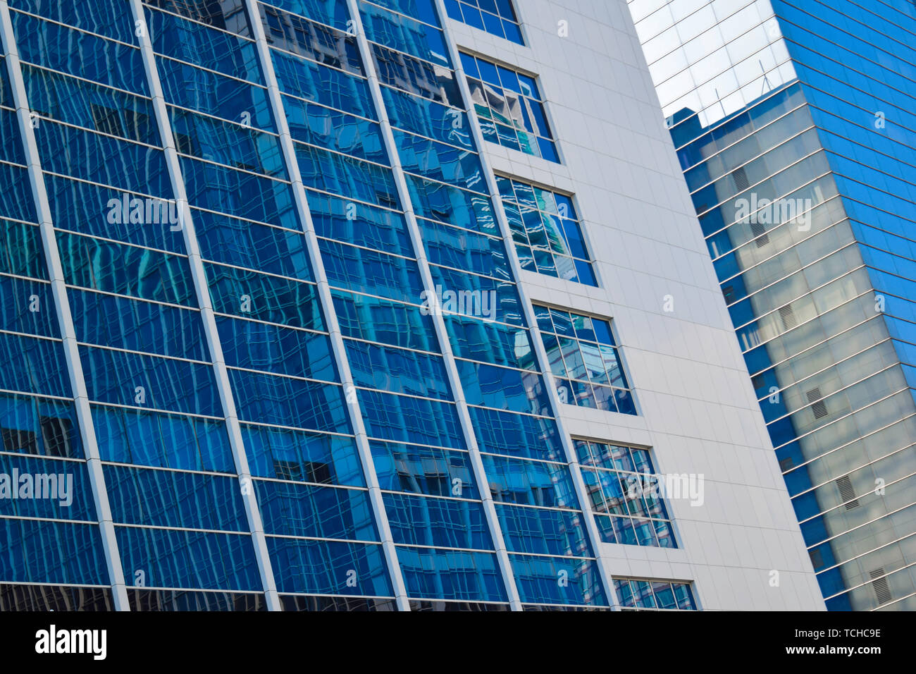 modern glass and steel office buildings low angle view at Jakarta ...