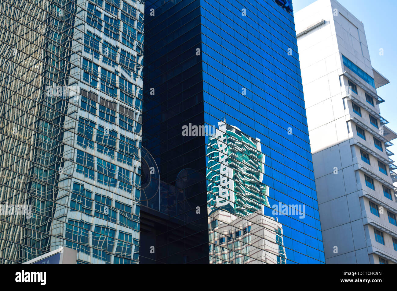 modern glass and steel office buildings low angle view at Jakarta ...