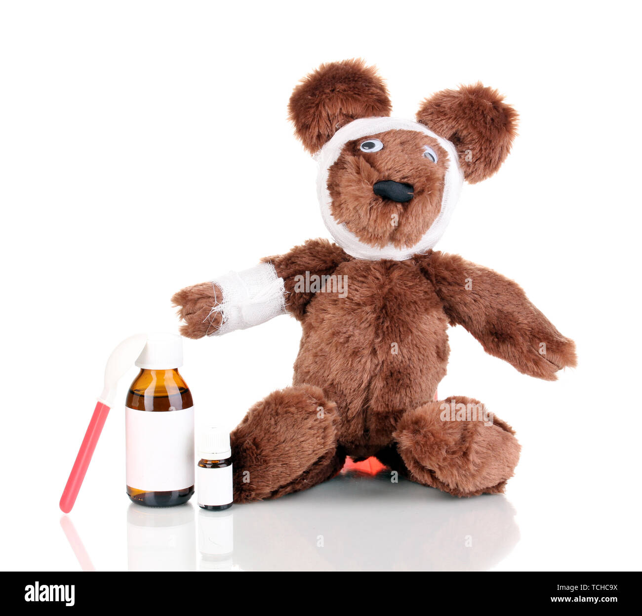 Sick bear wrapped with bandage isolated on white Stock Photo - Alamy