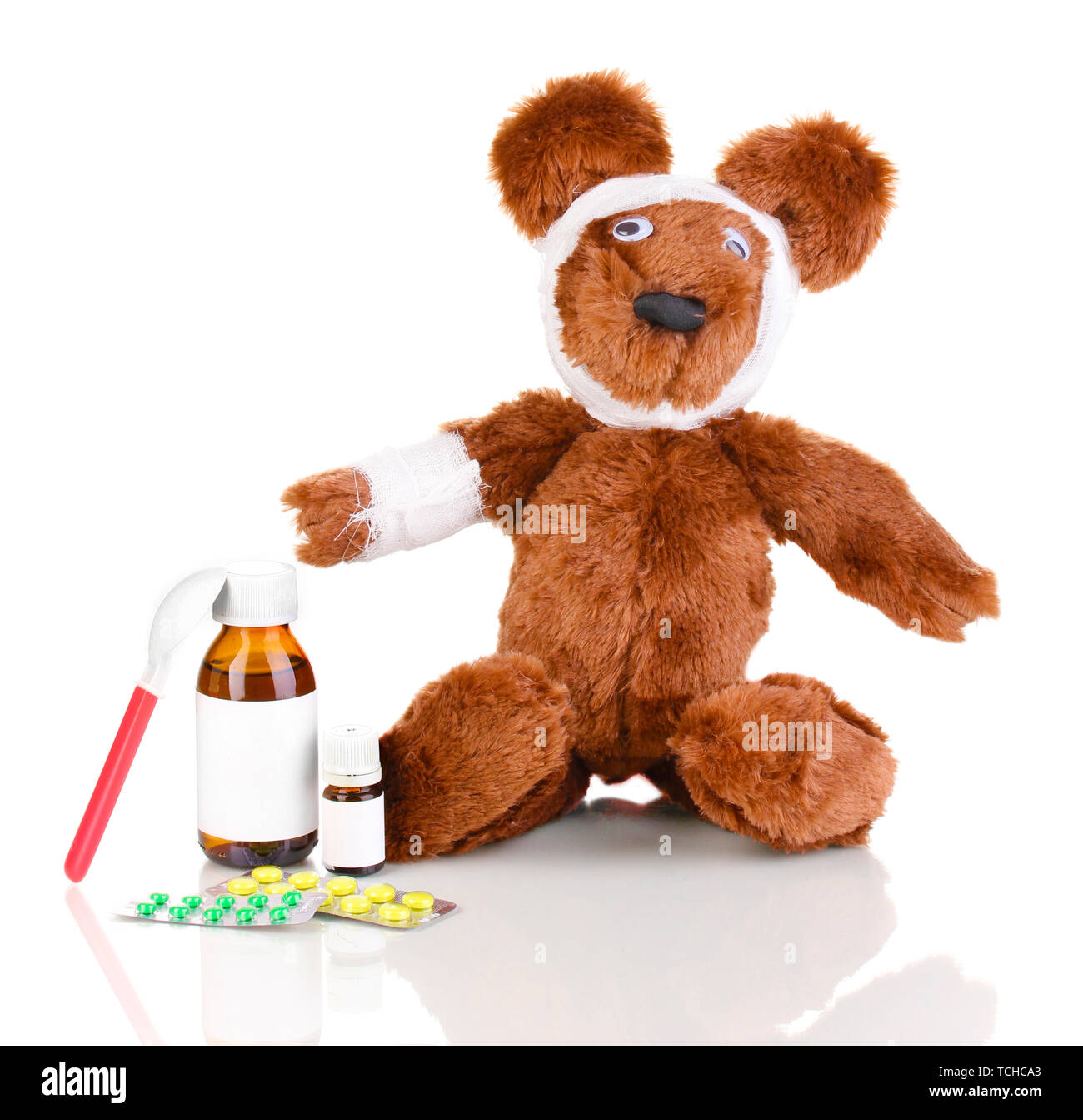 Sick bear wrapped with bandage isolated on white Stock Photo - Alamy