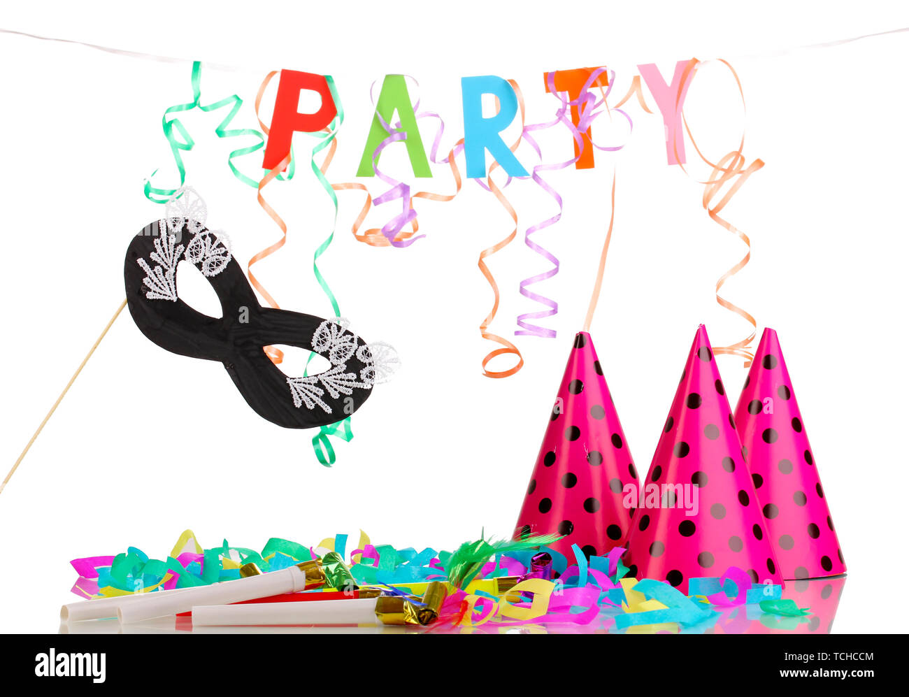 Party items isolated on white Stock Photo - Alamy