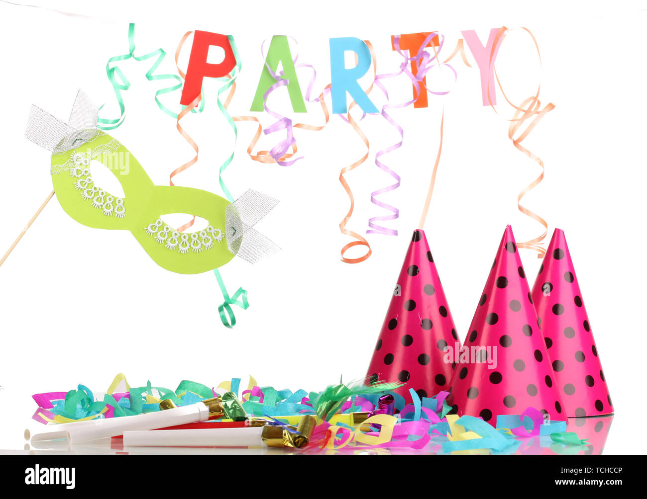 Party items isolated on white Stock Photo - Alamy