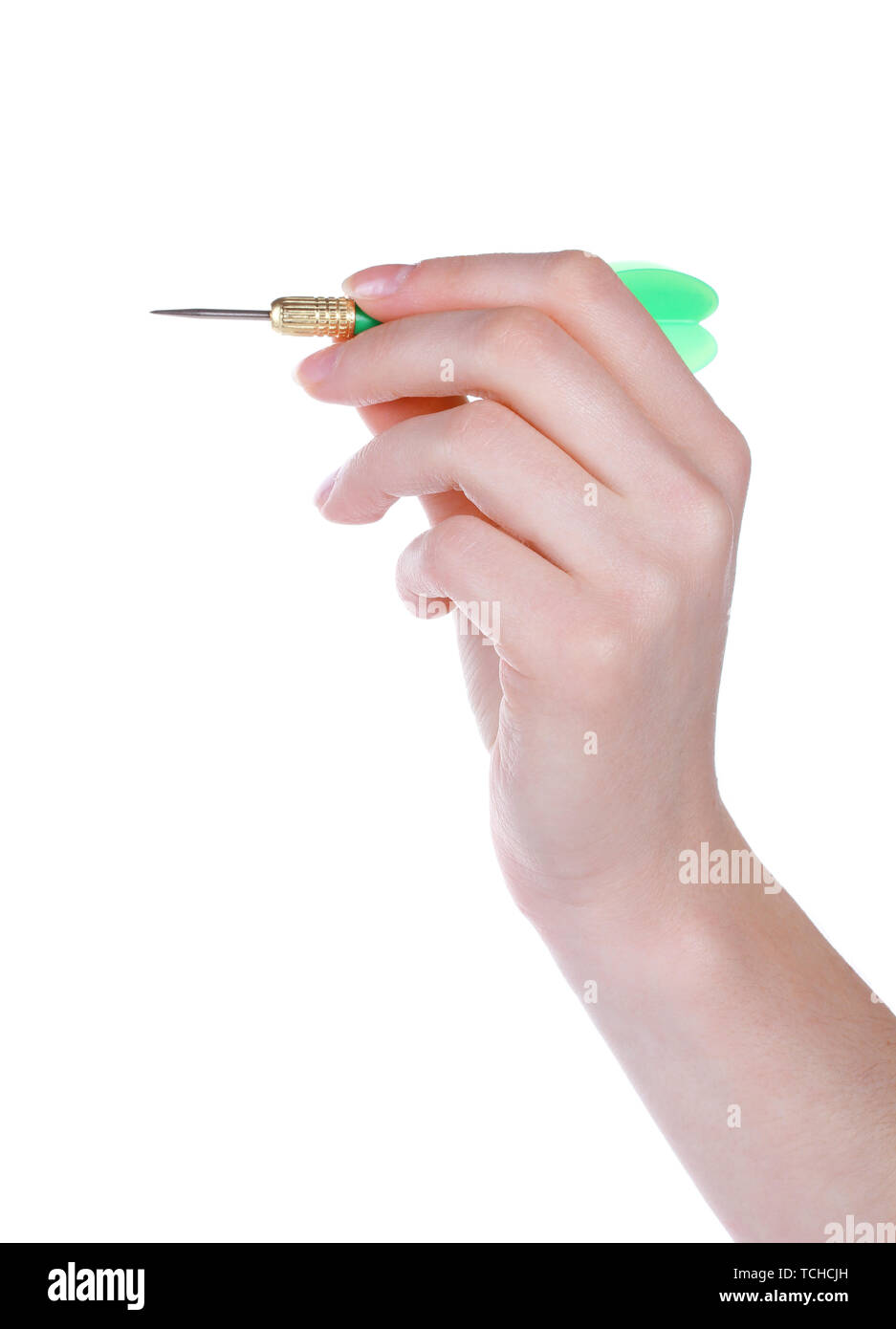 dart in hand isolated on white Stock Photo - Alamy