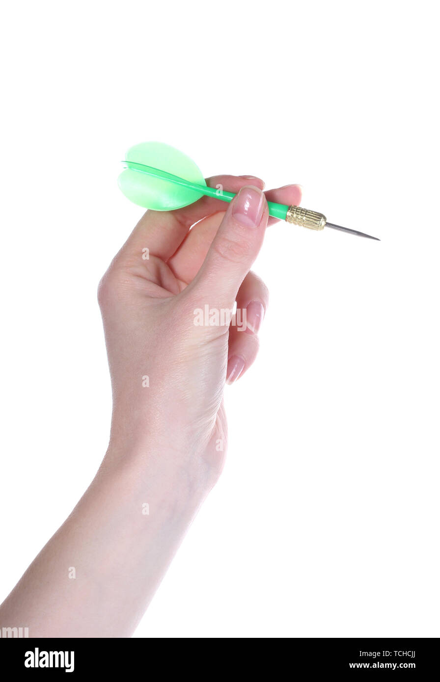 dart in hand isolated on white Stock Photo - Alamy