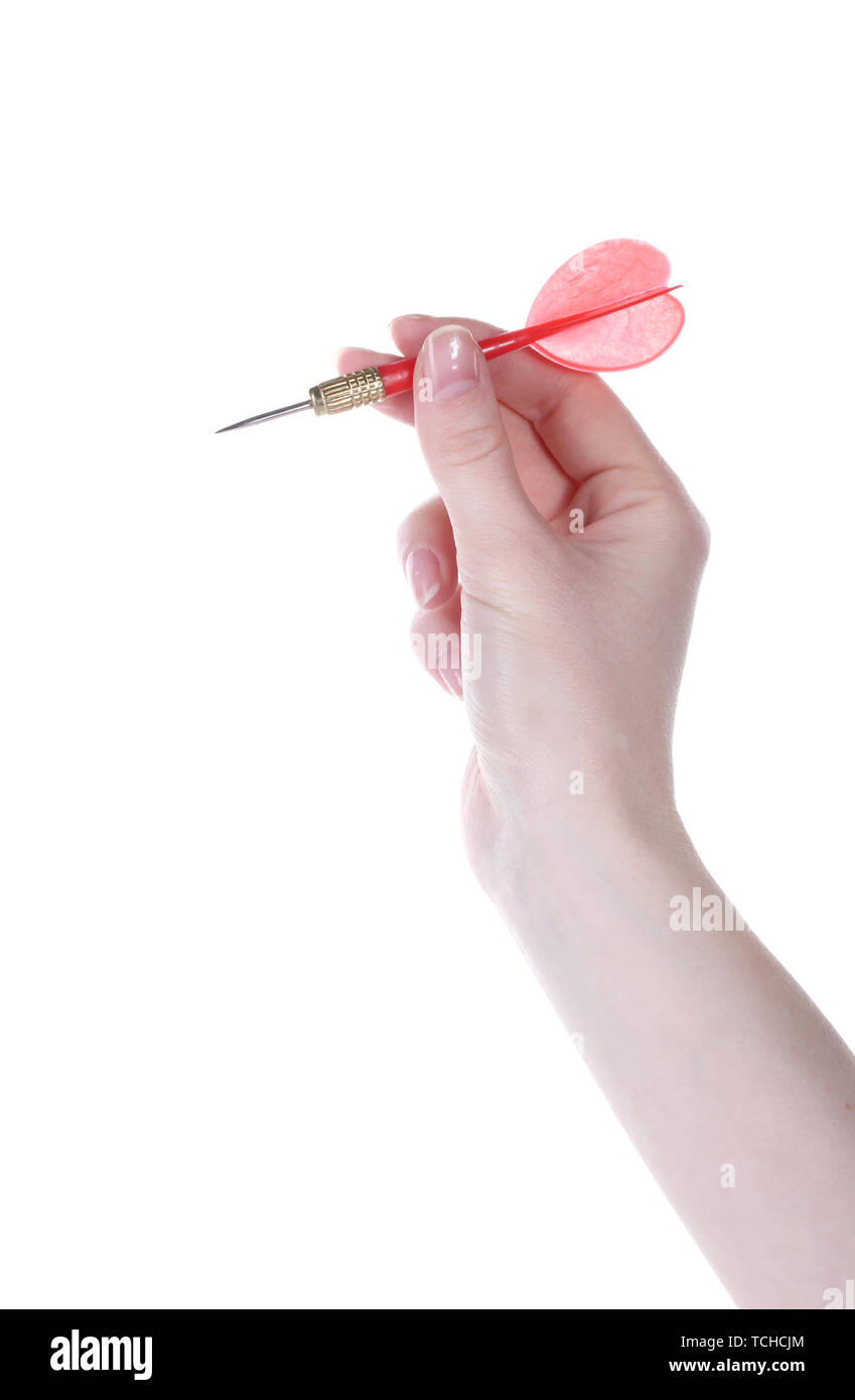 dart in hand isolated on white Stock Photo - Alamy