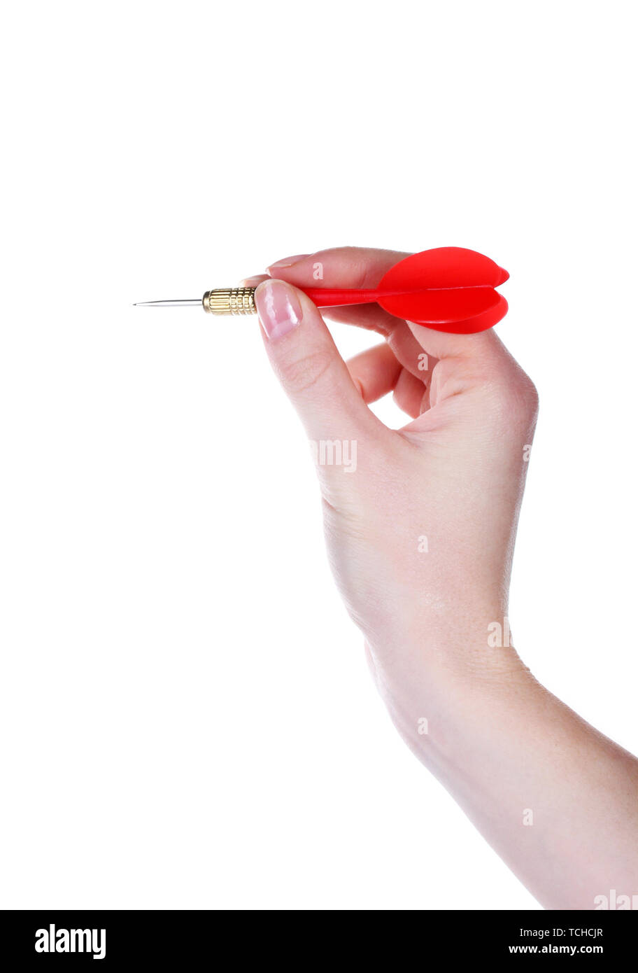 dart in hand isolated on white Stock Photo - Alamy