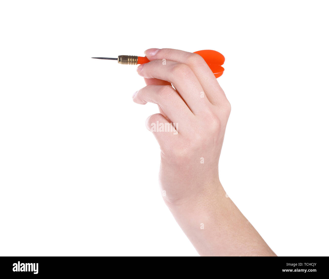 dart in hand isolated on white Stock Photo - Alamy