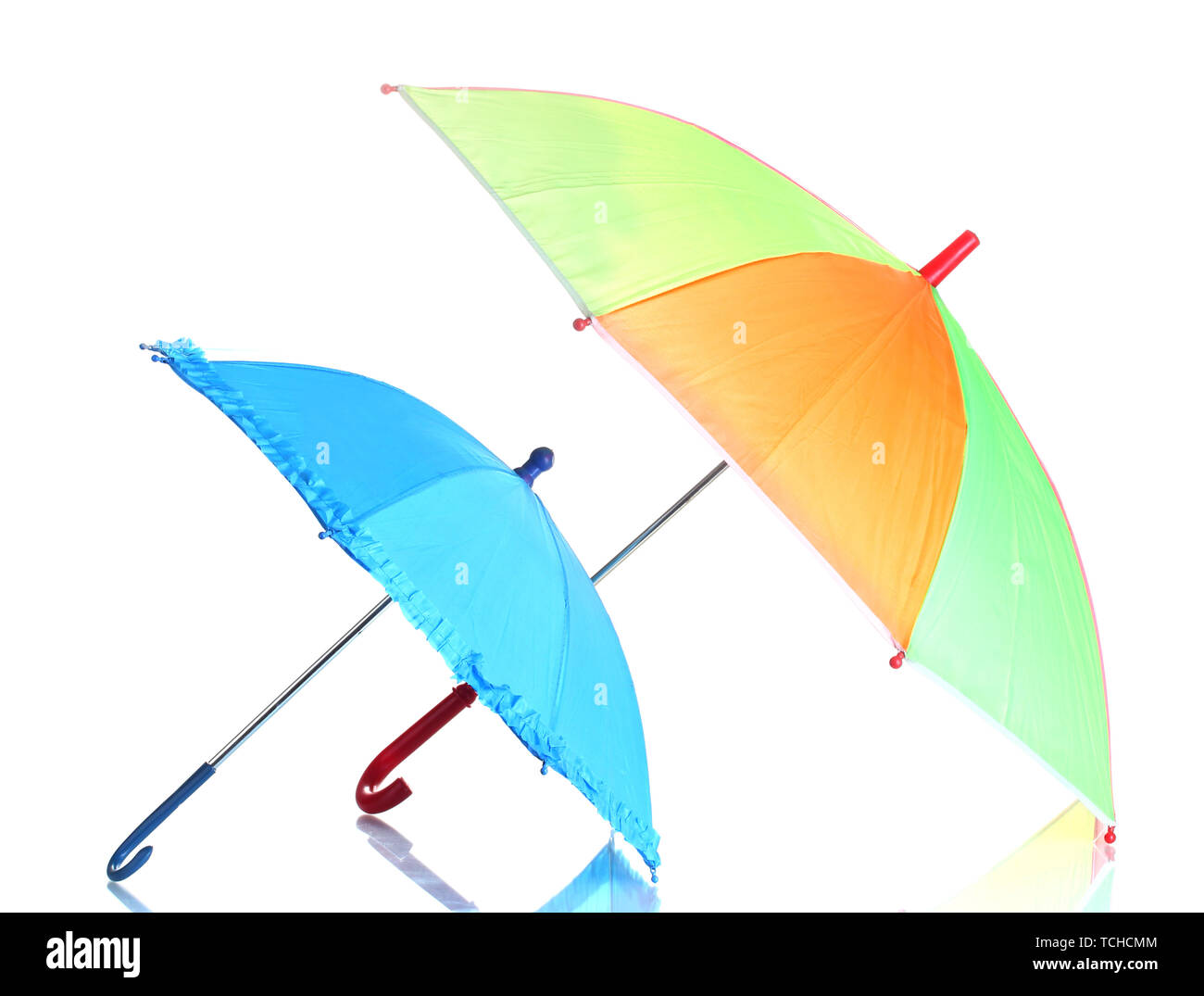 two colorful umbrellas isolated on white Stock Photo - Alamy