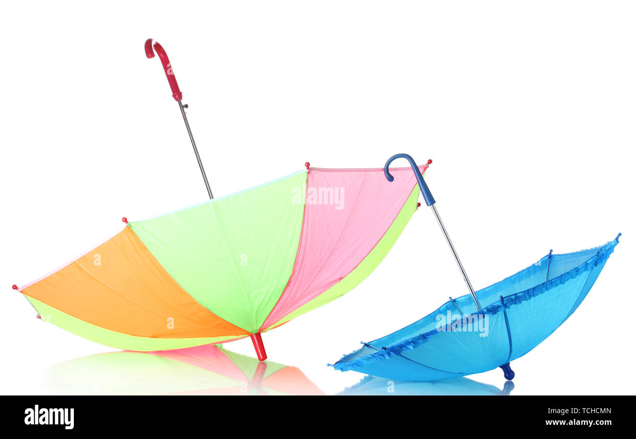 two colorful umbrellas isolated on white Stock Photo - Alamy