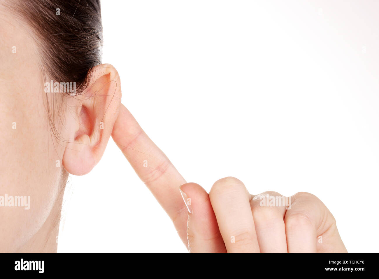Human ear and hand close-up isolated on white Stock Photo - Alamy