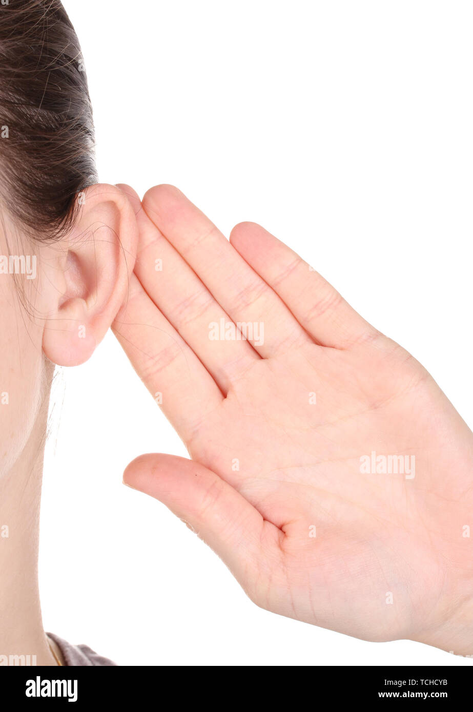 Human ear and hand close-up isolated on white Stock Photo - Alamy