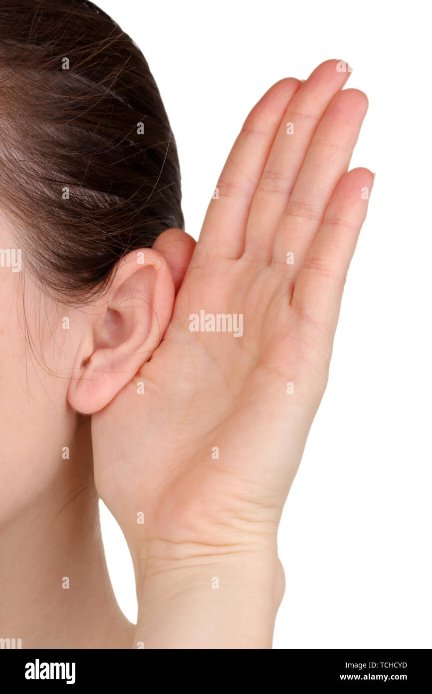 Human ear and hand close-up isolated on white Stock Photo - Alamy