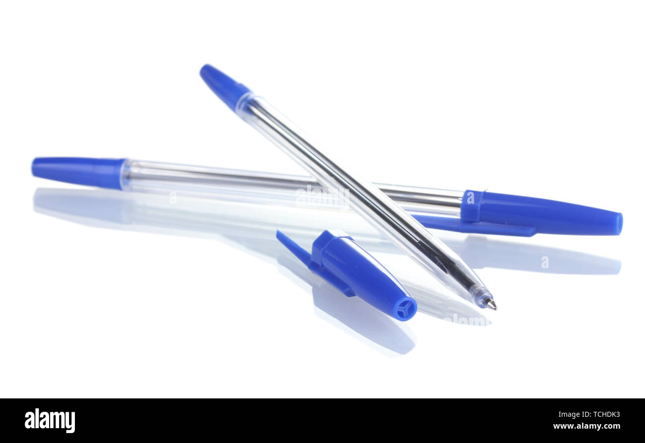 two blue pens isolated on white Stock Photo - Alamy