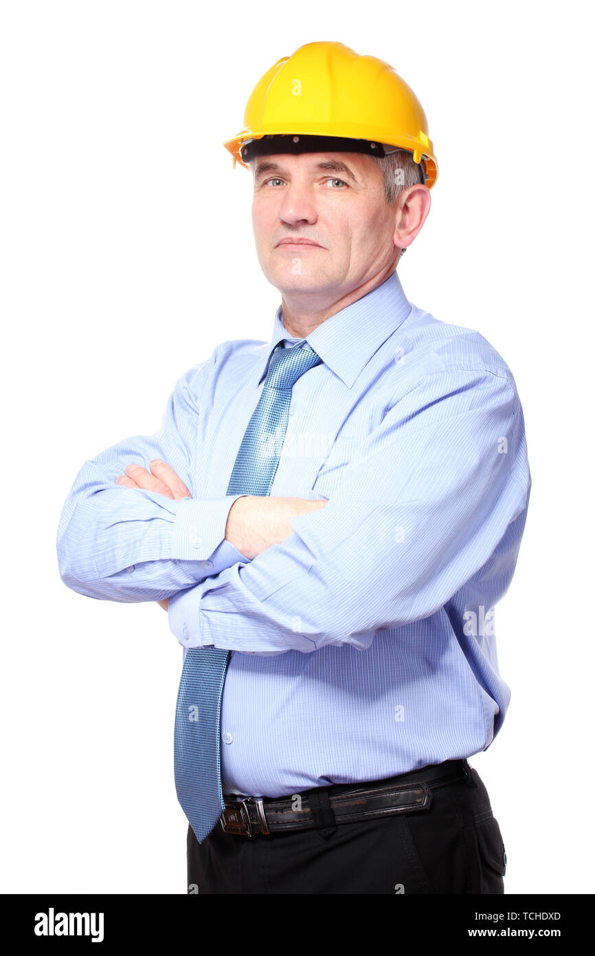 man architect with helmet isolated on white Stock Photo - Alamy