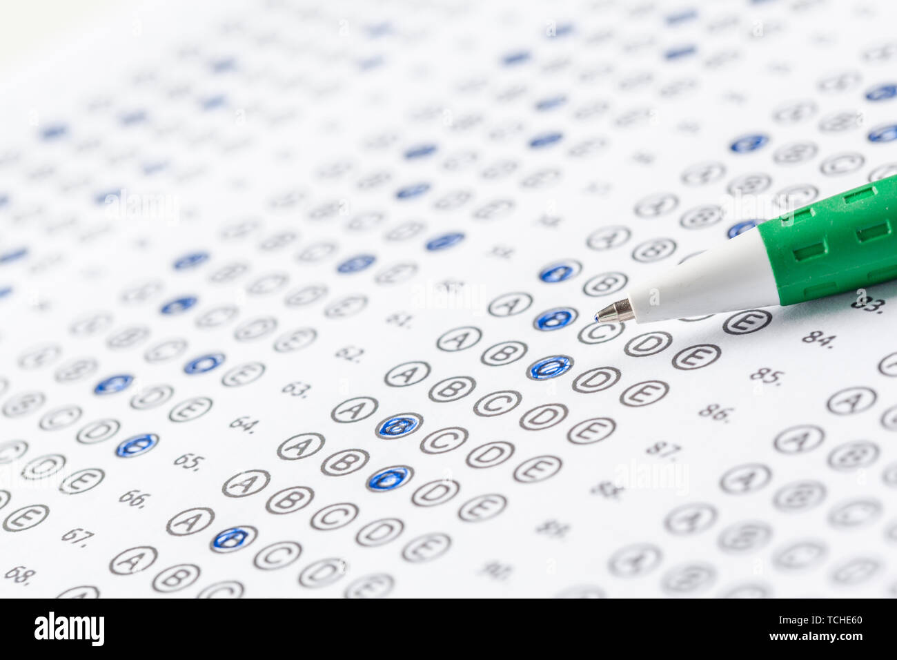Test score sheet with answers Stock Photo - Alamy