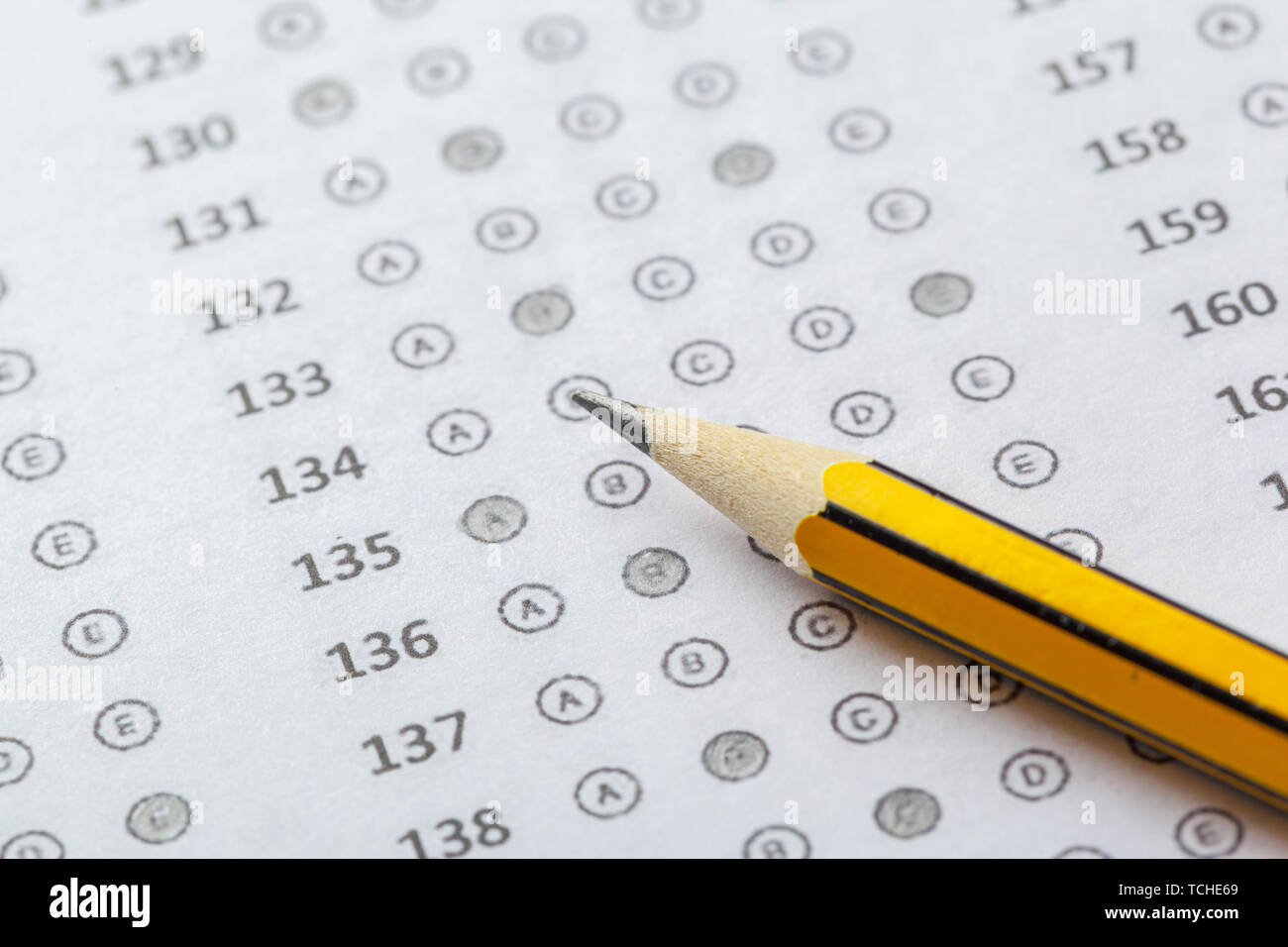 Test score sheet with answers Stock Photo - Alamy