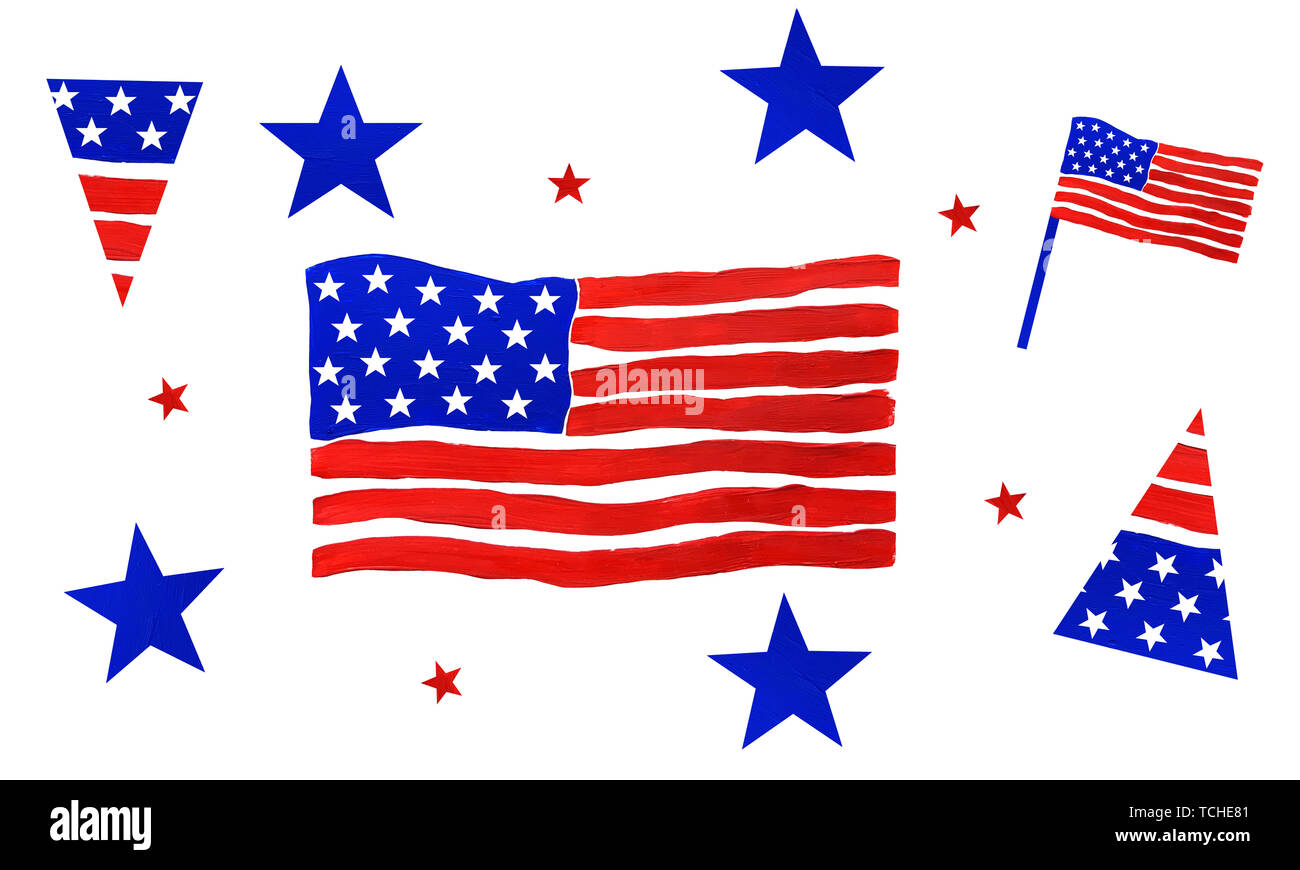 4th of July, American Independence Day. Set of elements in national ...