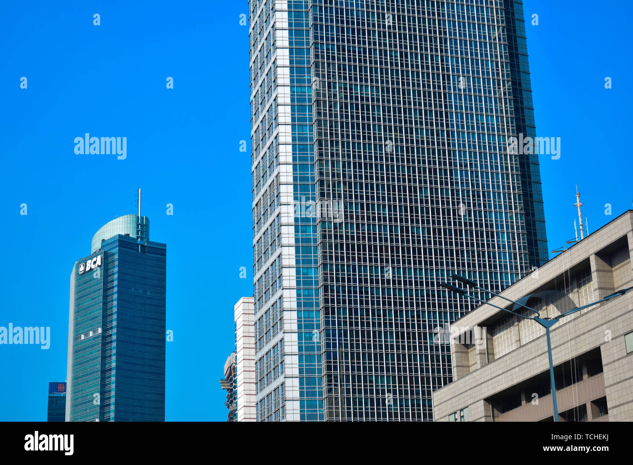 JAKARTA, INDONESIA, JUNE 8, 2019 : modern glass and steel office ...